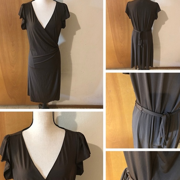 Studio M | Dresses | Cap Sleeve Deep V Neck Rolled Seam Wrap Dress ...